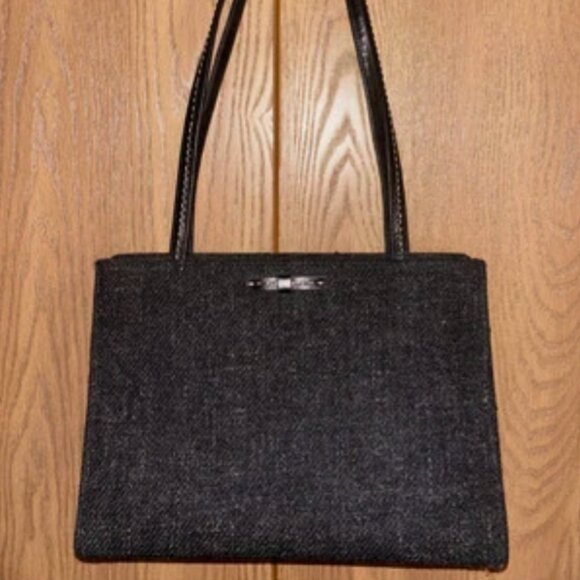 kate spade | Bags | Kate Spade Black Charcoal Grey Wool Tweed Shoulder ...